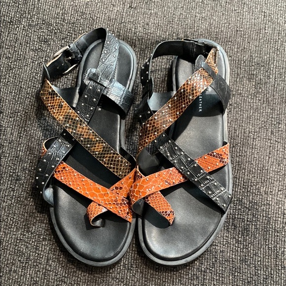 Topshop | Shoes | Topshop Black And Orange Snakeskin Sandals | Poshmark